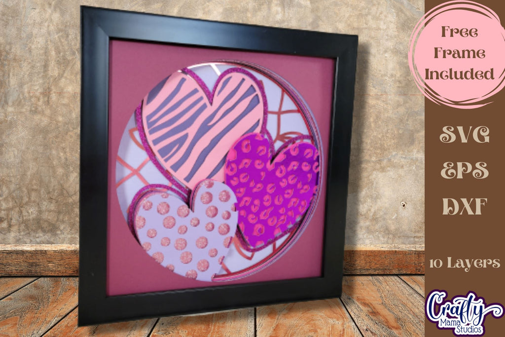 Valentine Svg Shadow Box, Triple Heart 3D Gift Design File - So Fontsy
