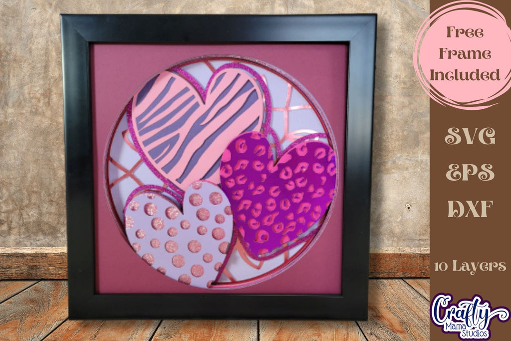 Valentine Svg Shadow Box, Triple Heart 3D Gift Design File - So Fontsy