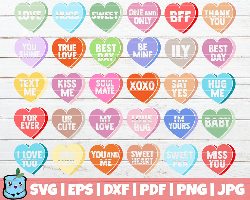 Valentines Conversation Hearts SVG Bundle - So Fontsy