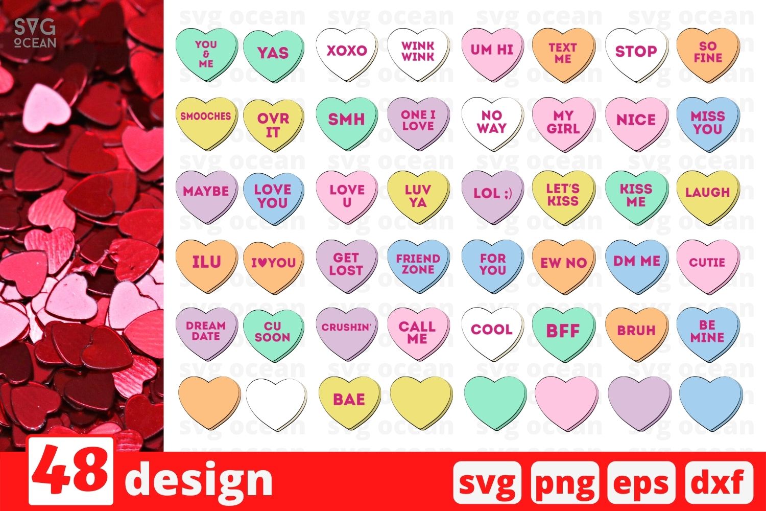 Valentines Day Candy Hearts SVG Bundle - So Fontsy