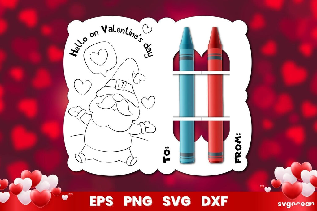 Valentines Day Coloring Card | Svg Bundle | Crayon Cards - So Fontsy