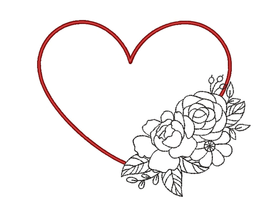 Valentine's Day Floral Heart Embroidery Design, Love Heart Frame with ...