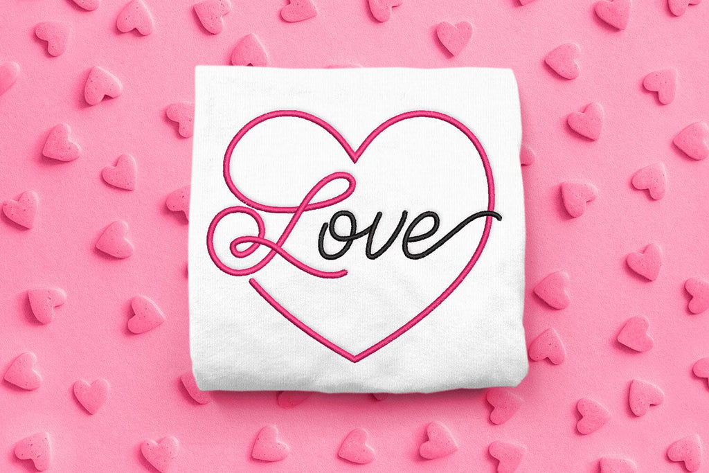 Valentine's Day Love Script Heart Embroidery - So Fontsy