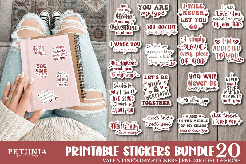 Valentines Day Sticker Bundle | Printable Love Stickers - So Fontsy