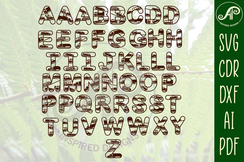 Vehicle theme alphabet set. 2 layer 47 letters. - So Fontsy