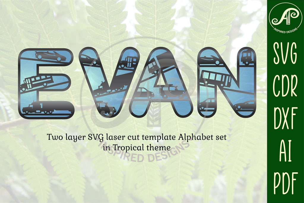 Vehicle theme alphabet set. 2 layer 47 letters. - So Fontsy