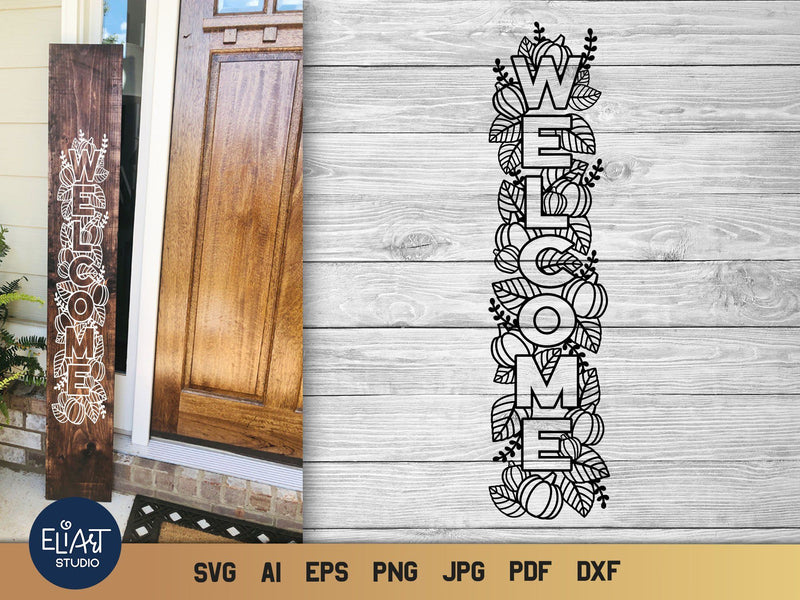 Vertical Porch Sign SVG, Fall SVG, Welcome SVG. - So Fontsy
