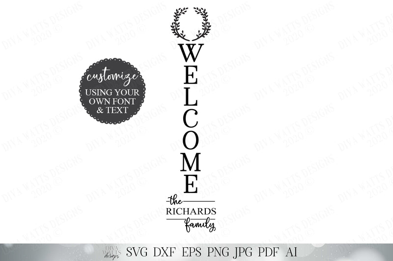 Vertical Welcome Sign with Monogram and Last Name | Leaning Porch Sign ...