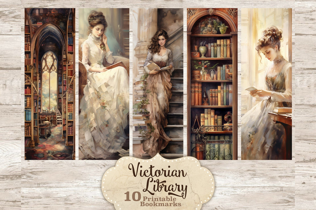 Victorian Library Bookmarks | Booklover Bookmarks Bundle - So Fontsy