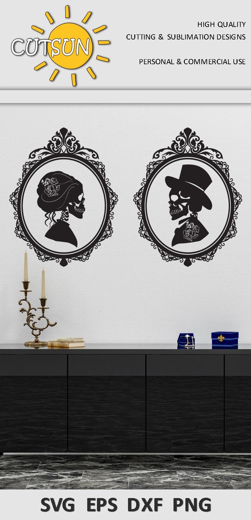 Victorian skulls in oval frames SVG | Gothic SVG - So Fontsy