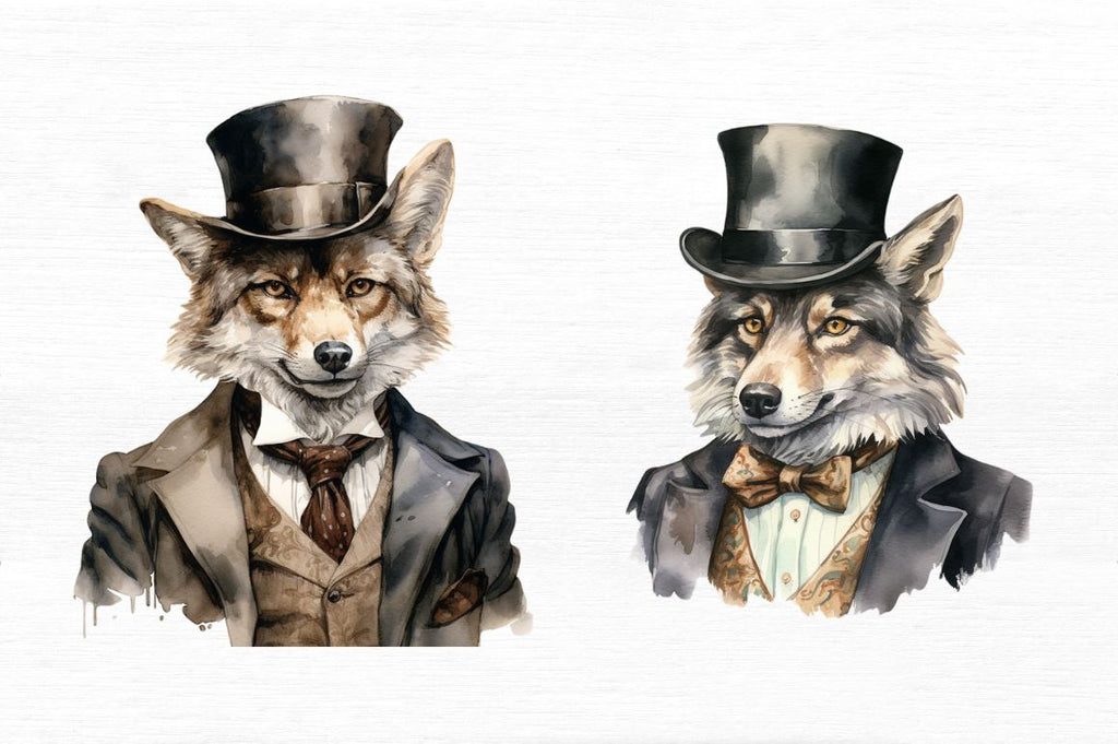 Victorian Wolf Watercolor Clipart - So Fontsy