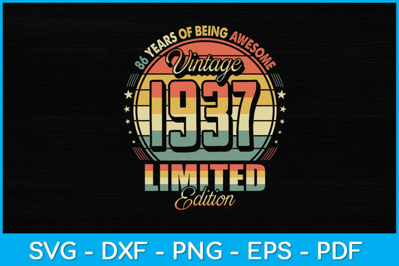Vintage 1937 Limited Edition 86 year old 86th Birthday Svg Design - So ...