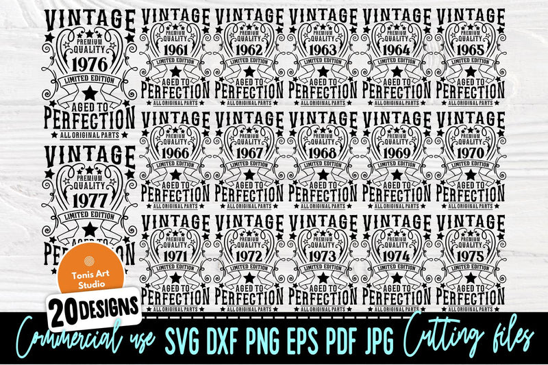 Vintage Birthday SVG Bundle, 1961-1980 Ages Svg - So Fontsy