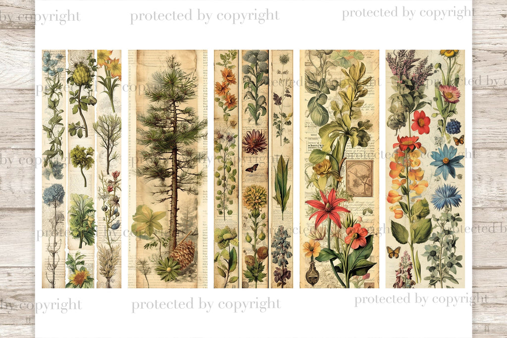 Vintage Botanical Printable Bookmarks | Plants Scrapbook - So Fontsy