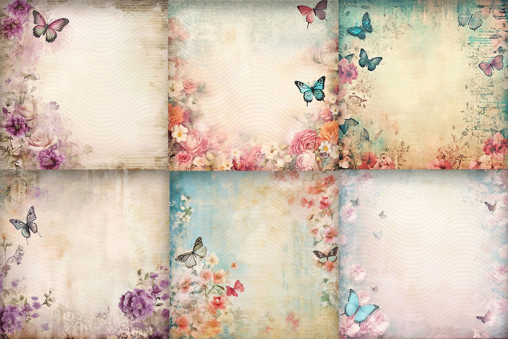 Vintage Butterfly Scrapbook Papers, Junk Journal Background - So Fontsy