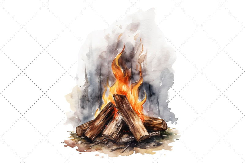 Vintage Campfire Watercolor Clipart Bundle, Sublimation, Vintage ...