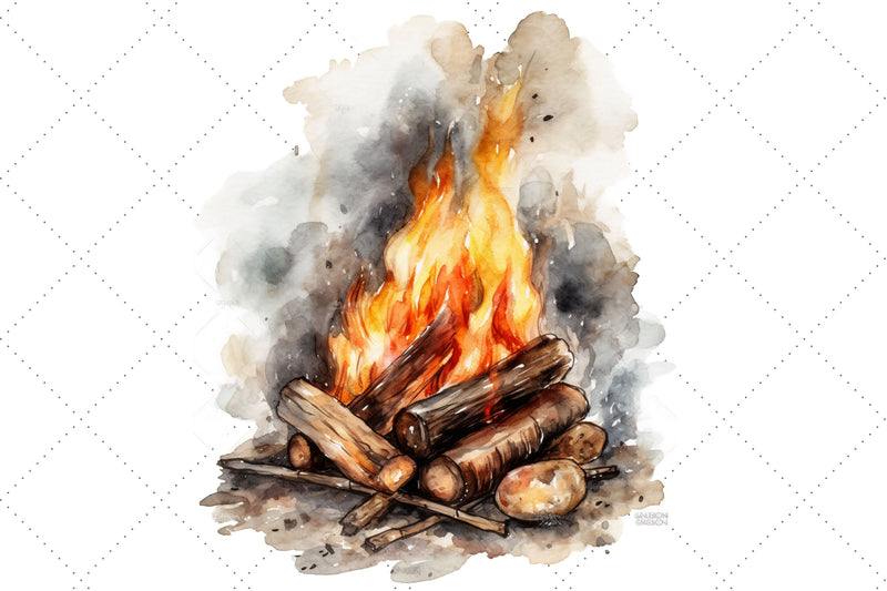 Vintage Campfire Watercolor Clipart Bundle, Sublimation, Vintage ...
