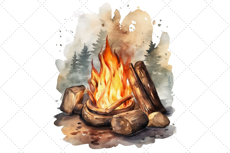 Vintage Campfire Watercolor Clipart Bundle, Sublimation, Vintage ...