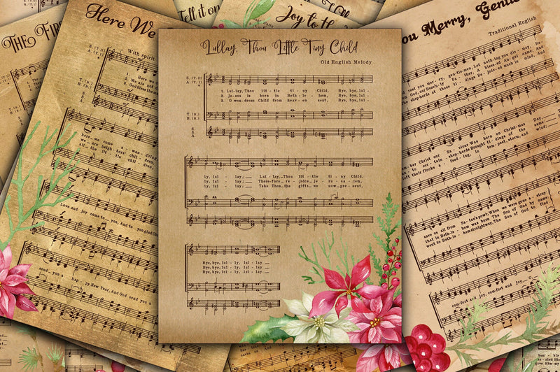 Vintage Christmas Music Digital Paper - So Fontsy