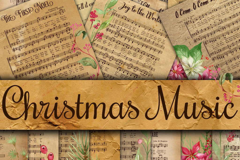 Vintage Christmas Music Digital Paper - So Fontsy