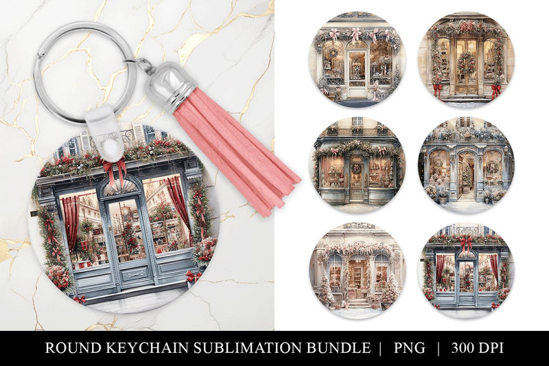 Vintage Christmas Round Key Ring Sublimation Design Bundle - So Fontsy