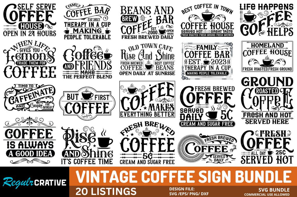 Vintage Coffee Sign Svg Bundle - So Fontsy