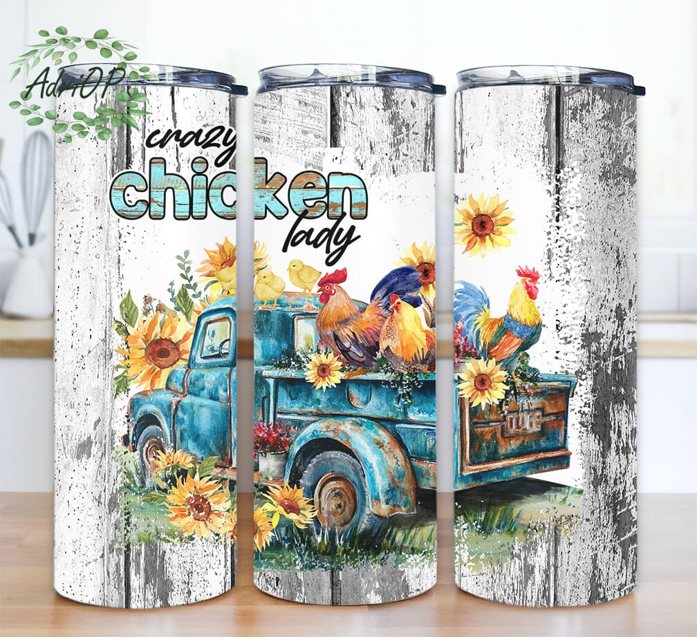 Vintage Farm Truck Chickens 20oz Skinny Tumbler Png, Crazy Chicken Lady ...