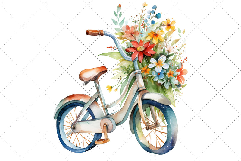 Vintage Floral Bike Watercolor Clipart Bundle, Children's bike ...