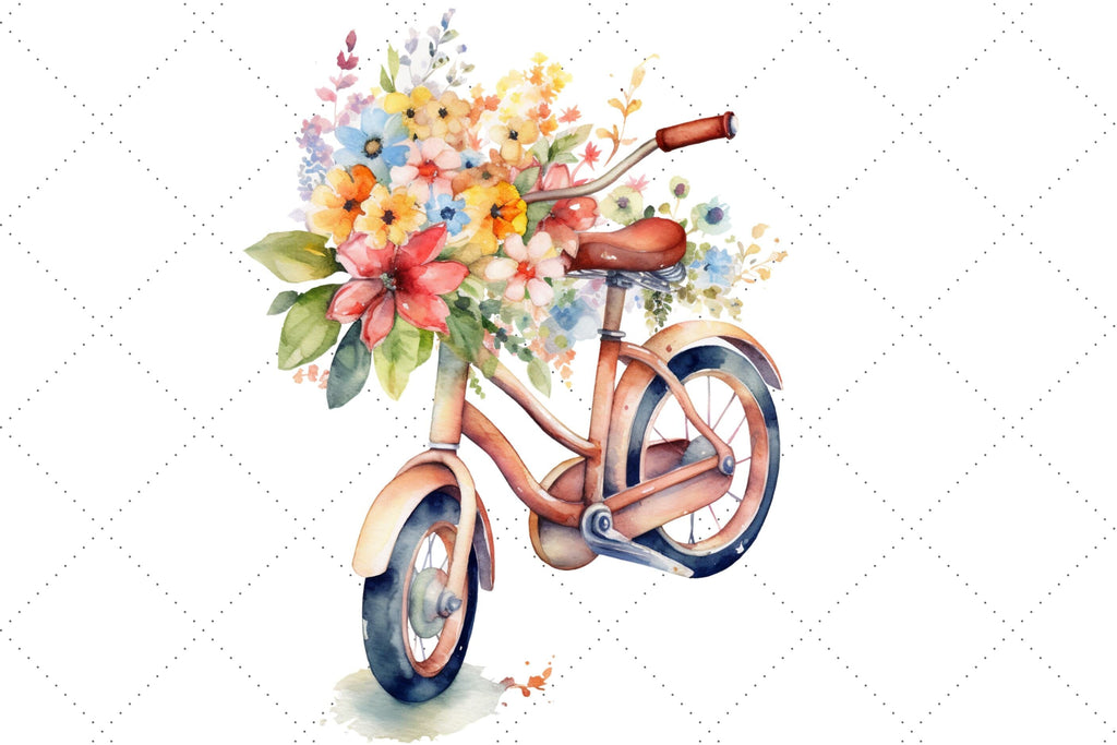Vintage Floral Bike Watercolor Clipart Bundle, Children's bike ...