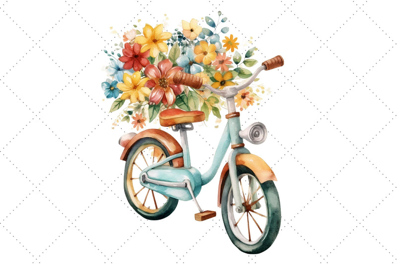 Vintage Floral Bike Watercolor Clipart Bundle, Children's bike ...