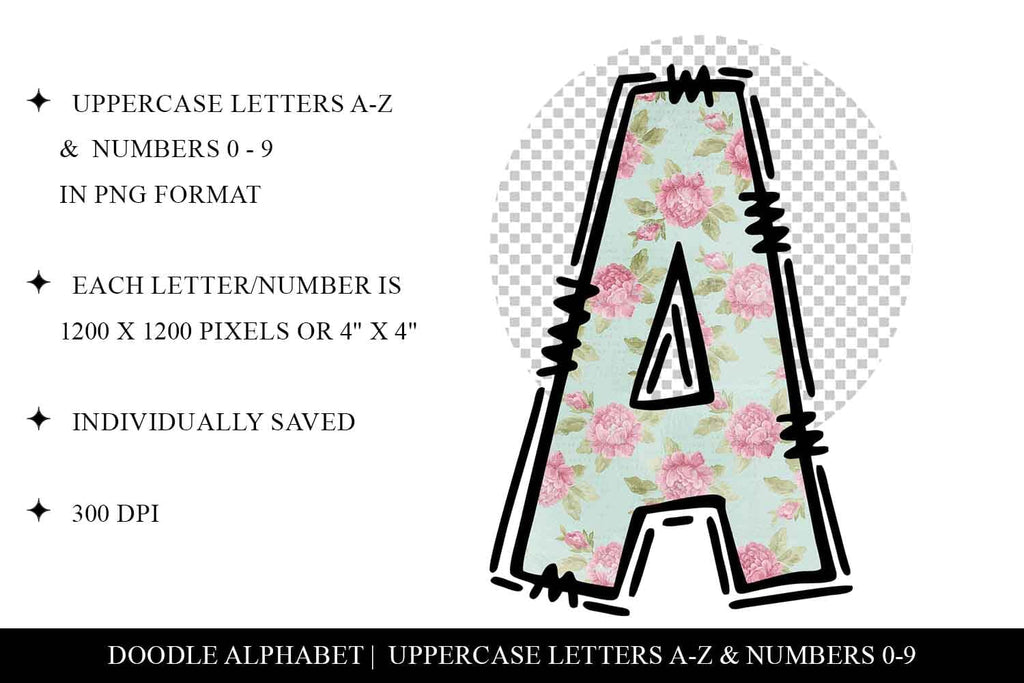 Vintage Floral Shabby Chic Hand Drawn Doodle Alphabet - So Fontsy