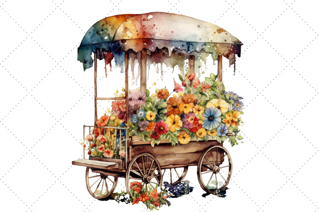 Vintage Floral Trolley Watercolor Clipart Bundle, Sublimation, Floral ...