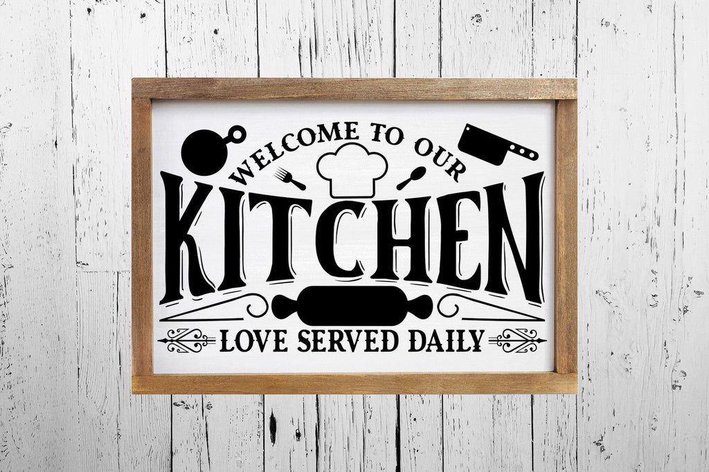 Vintage Kitchen Sign SVG, Welcome to Our Kitchen - So Fontsy