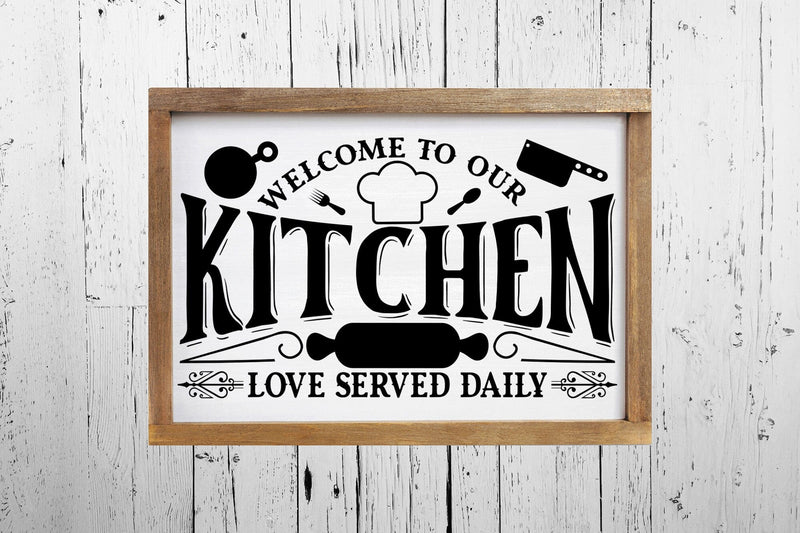 Vintage Kitchen Sign SVG, Welcome to Our Kitchen - So Fontsy
