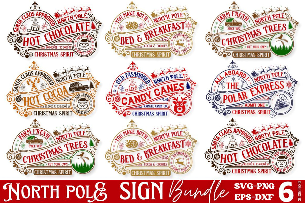 Vintage North Pole Sign SVG Bundle - So Fontsy
