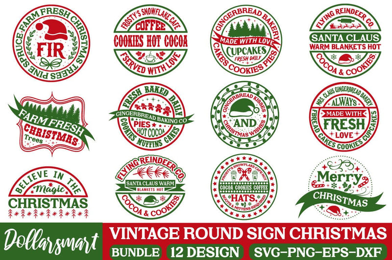 Vintage Round Sign Christmas Svg Bundle - So Fontsy