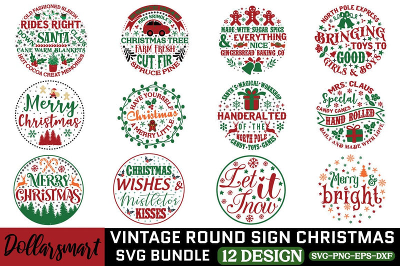 vintage round sign christmas svg bundle - So Fontsy