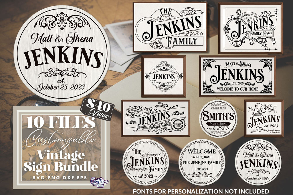 Vintage Sign Bundle | Family Sign Svg | Round Door Signs - So Fontsy
