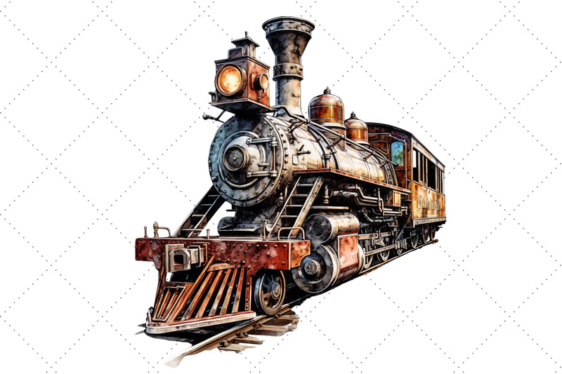 Vintage Train Watercolor Clipart Bundle - So Fontsy