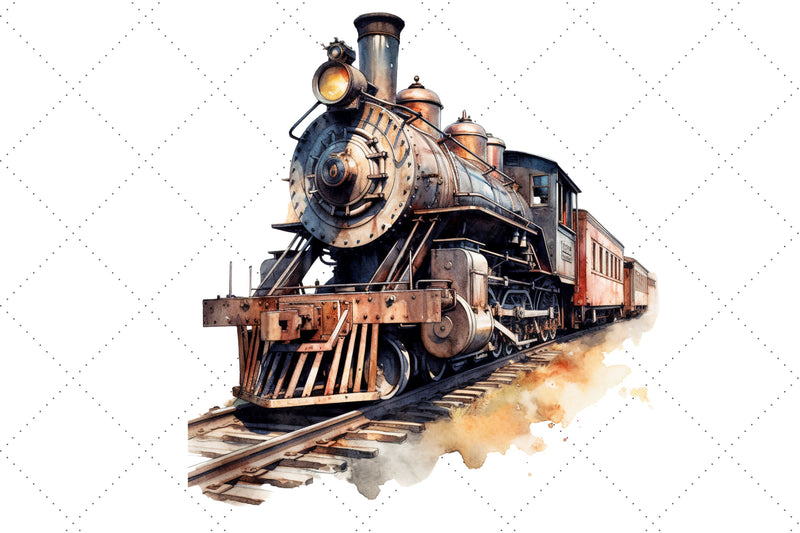 Vintage Train Watercolor Clipart Bundle - So Fontsy
