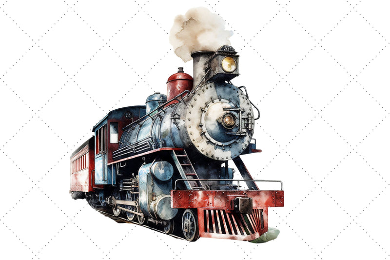 Vintage Train Watercolor Clipart Bundle - So Fontsy