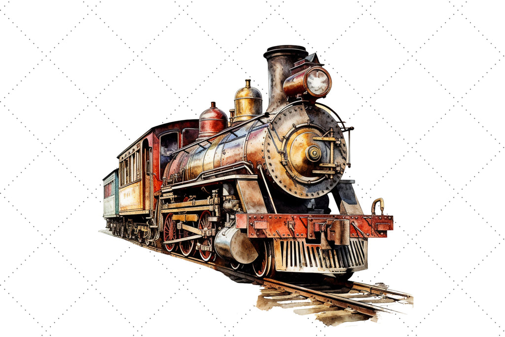 Vintage Train Watercolor Clipart Bundle - So Fontsy
