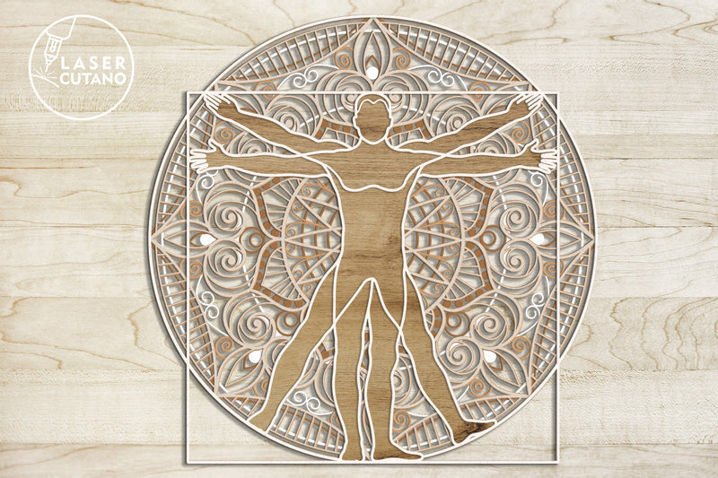 VITRUVIAN MAN Multilayer Laser Cut Files, Mandala, 3D Designs - So Fontsy