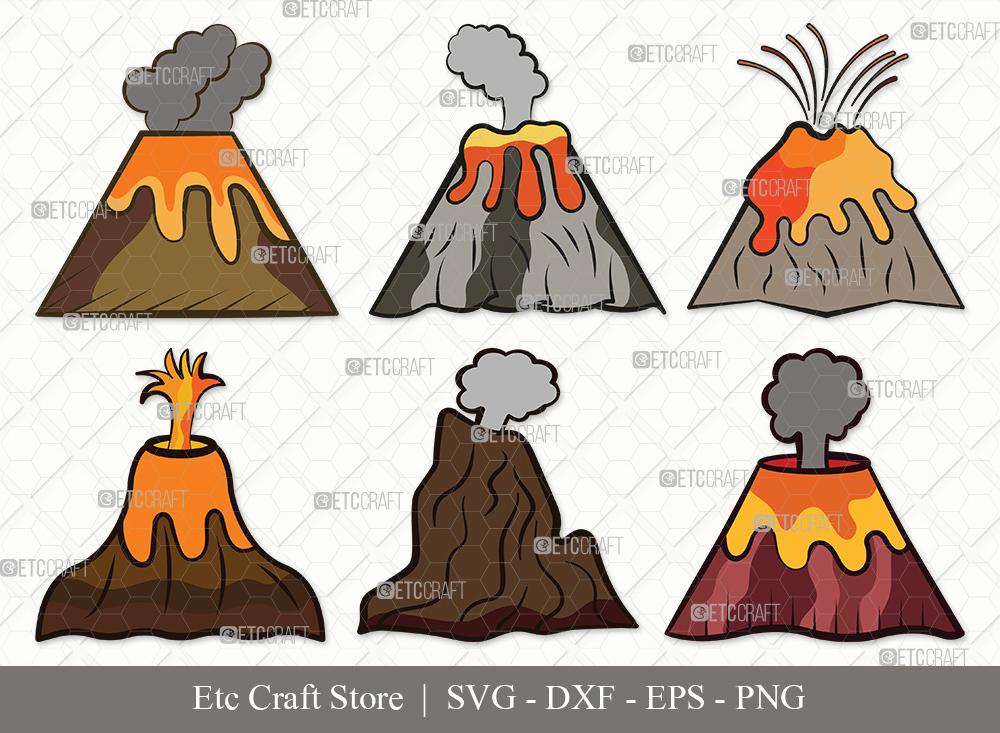 Volcano Clipart SVG Cut File | Lava Svg | Smoke Svg | Mountian Svg ...