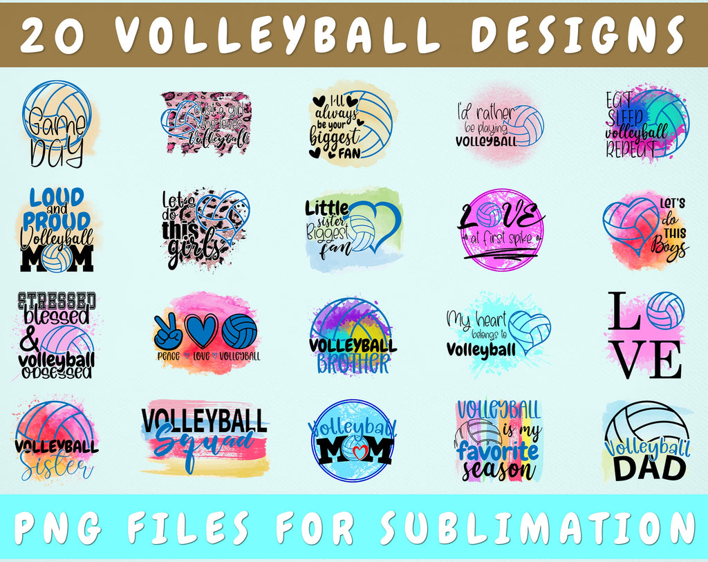 Volleyball Sublimation Designs Bundle, 20 Designs, Volleyball PNG Files ...