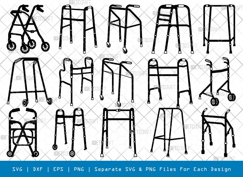 Walking Frame Silhouette Svg Cricut Cut Files Png Bundle, SB01032 - So ...