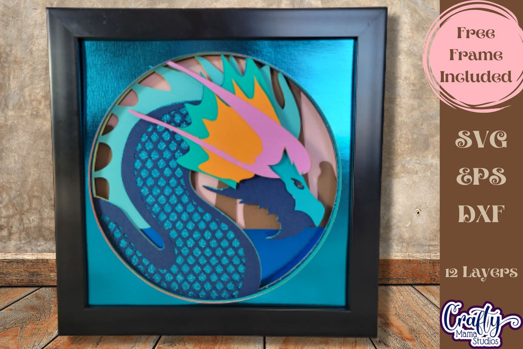 Water Dragon Svg Shadow Box, 3D Layered Fantasy Cut File - So Fontsy