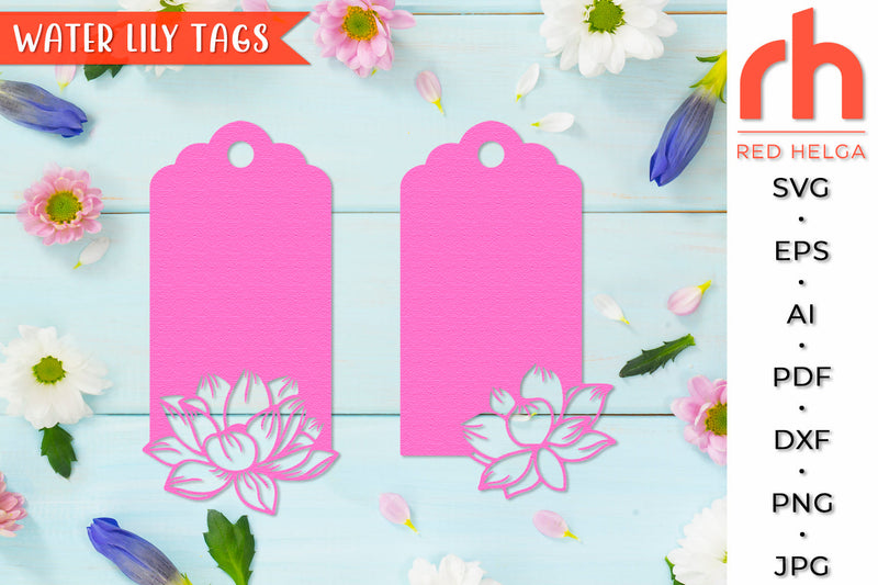 Water Lily Tags SVG - Floral Label Cut File - So Fontsy