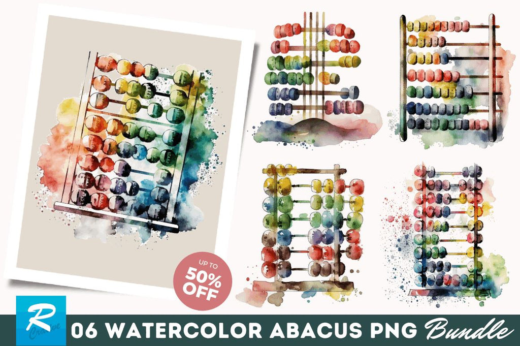 Watercolor Abacus Clipart Bundle - So Fontsy