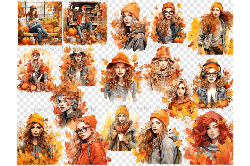 Watercolor Autumn Girl Clipart | Fashion Illustration Bundle - So Fontsy